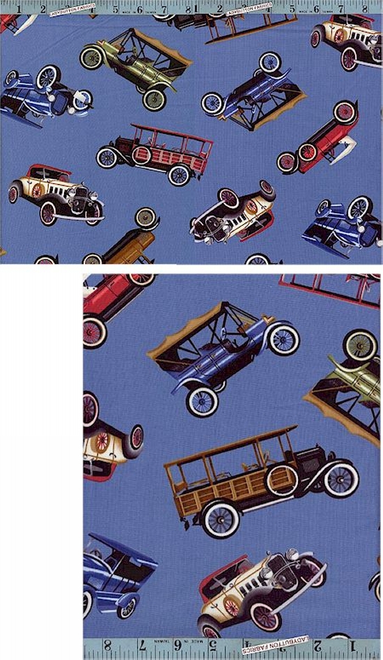 C9906 AUTO BLUE Timeless Treasures, Tossed Antique Cars Blue, Timeless ...